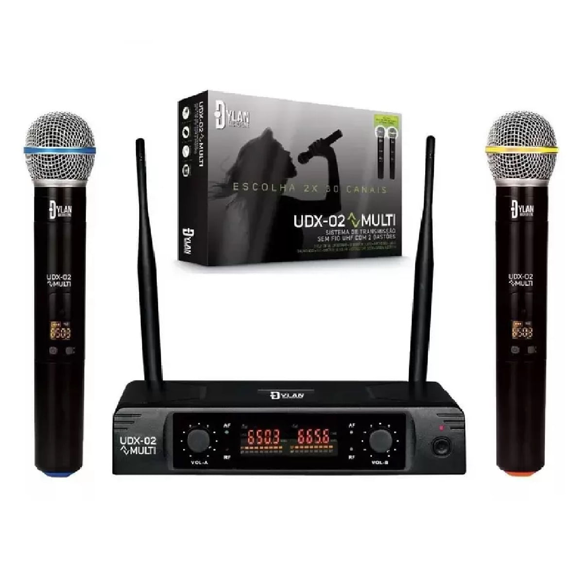 Microfone Sem Fio Duplo de Mão UHF UDX-02 - Dylan | Microfones Sem Fio ...
